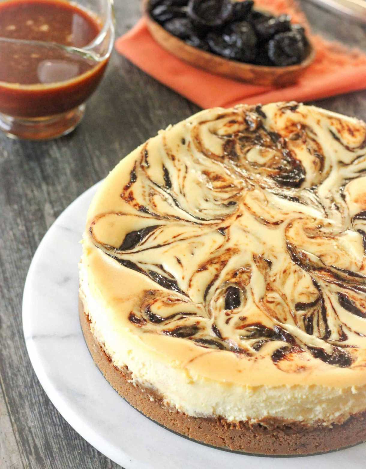 Rum-Soaked Prune Cheesecake with Salted Caramel Sauce – DelicioUS!