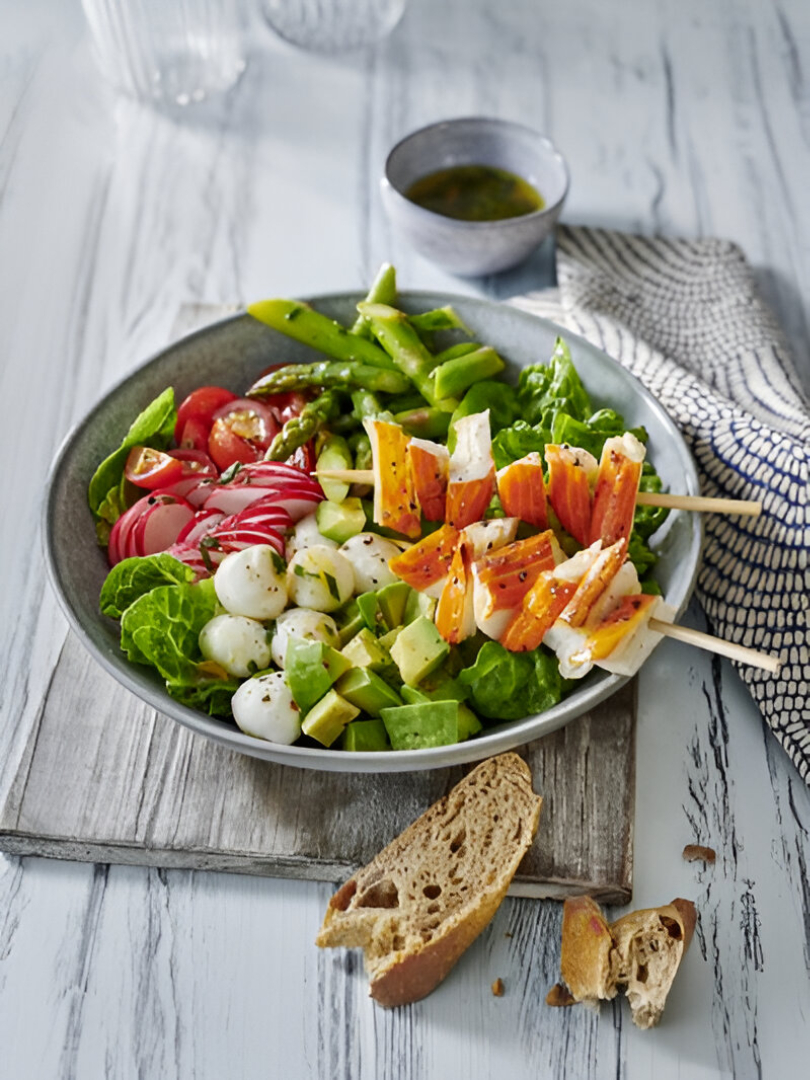 Grilled Alaska Surimi Skewers with Colorful Salad Bowl – DelicioUS!